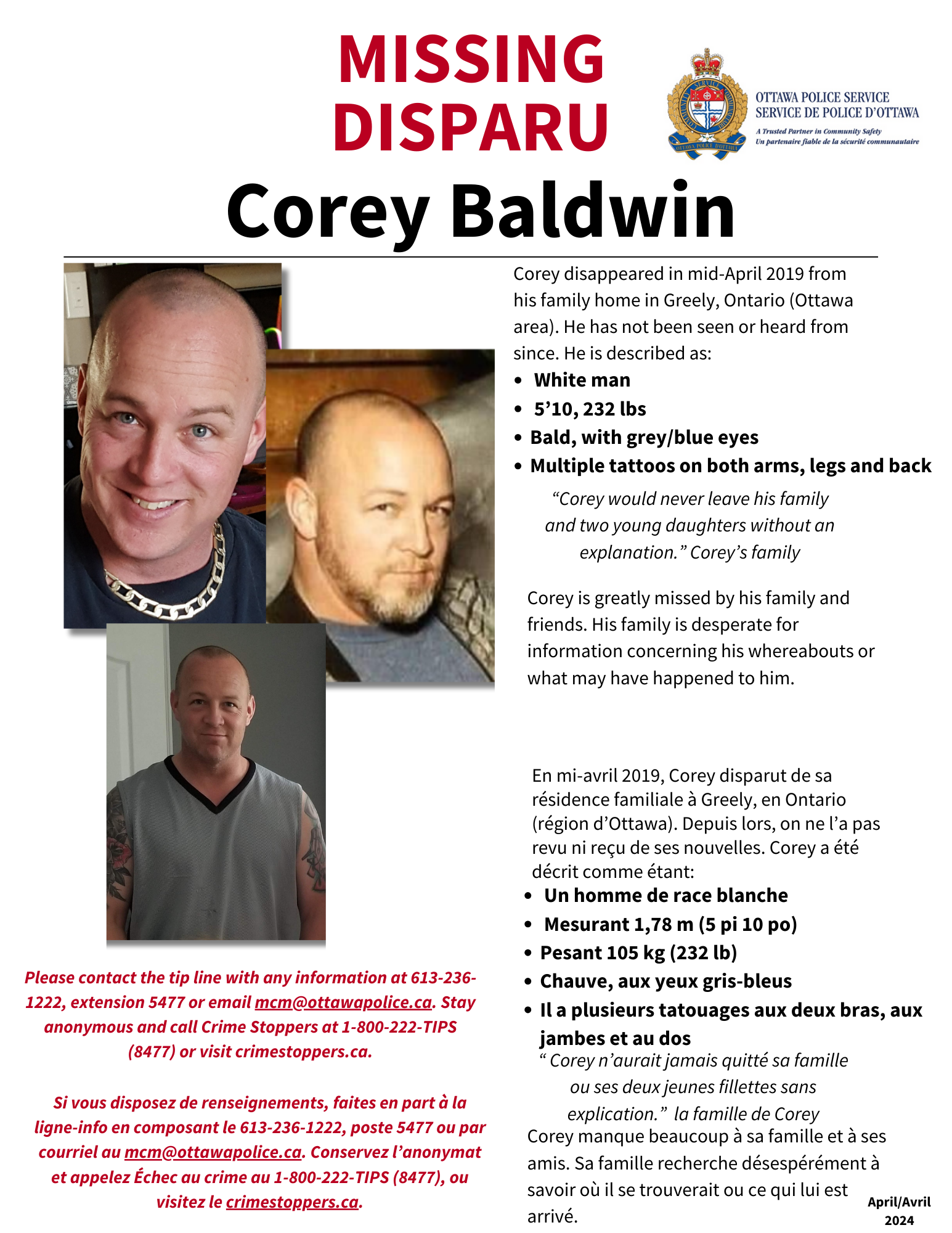 Corey Baldwin has been missing for five years - Ottawa Police Service
